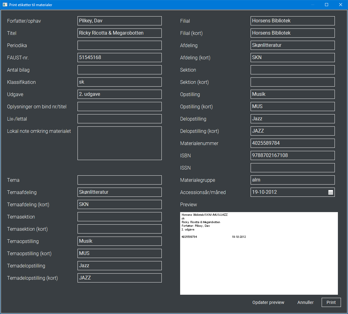 Print af labels til materialer – Cicero Connect
